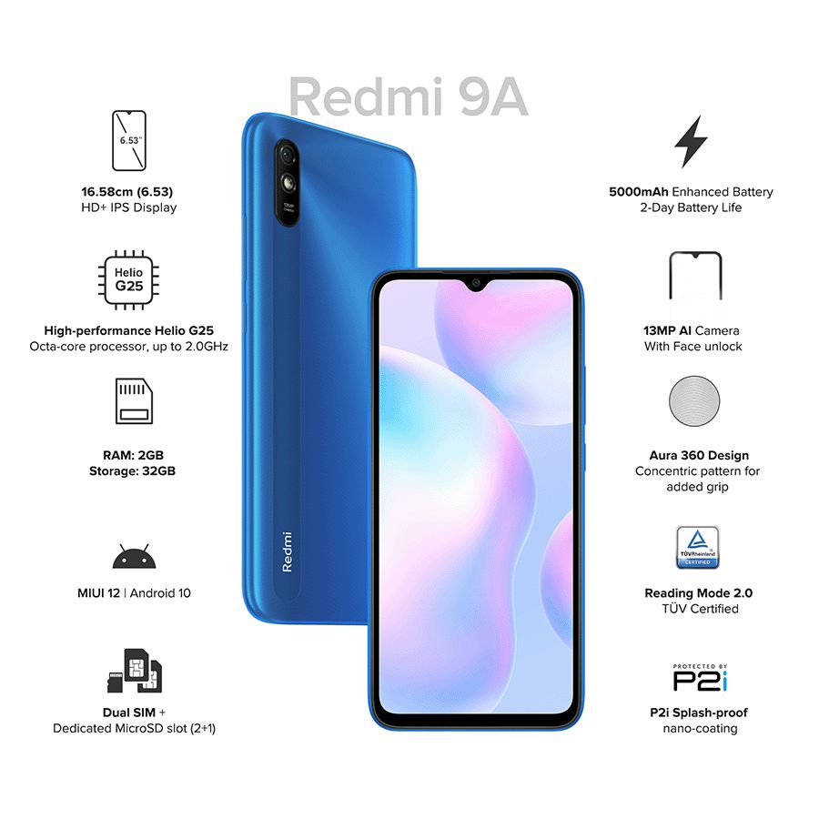 Redmi 9A (2GB RAM, 32GB, Sea Blue) Online - Croma